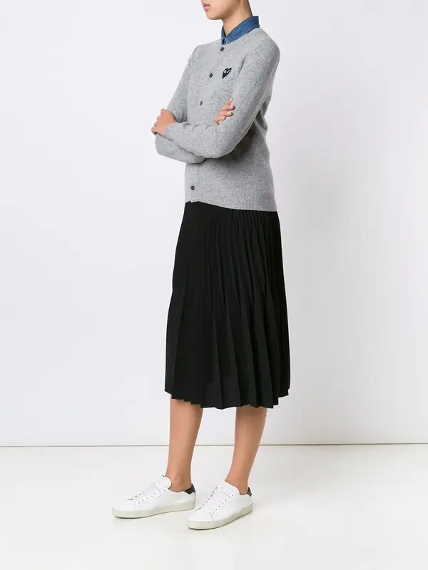 Play Comme Des Garcon Heart Patch Crewneck Cardigan - Light Grey