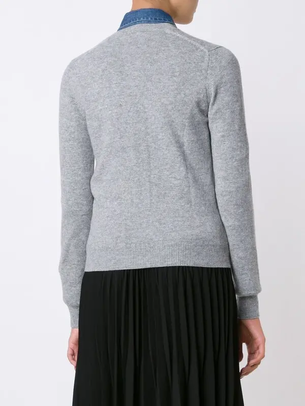 Play Comme Des Garcon Heart Patch Crewneck Cardigan - Light Grey