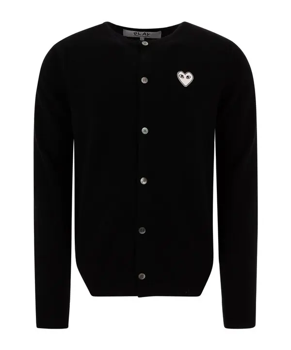 Play Comme Des Garcon Heart Applique Crewneck Cardigan - Black