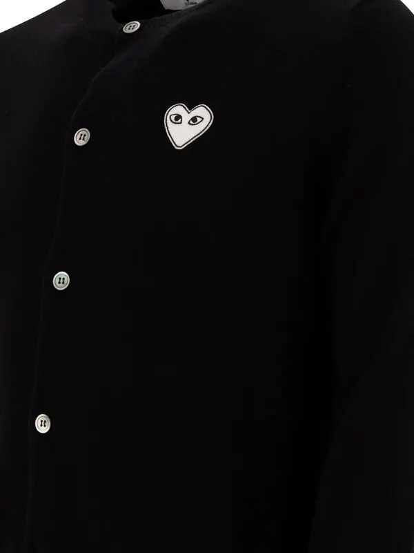 Play Comme Des Garcon Heart Applique Crewneck Cardigan - Black