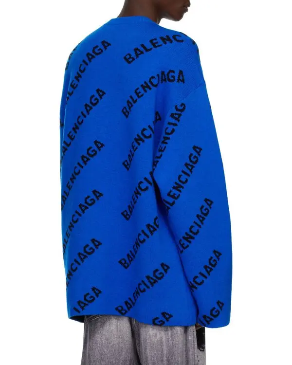 Balenciaga Allover Logo Intarsia Knit Pullover
