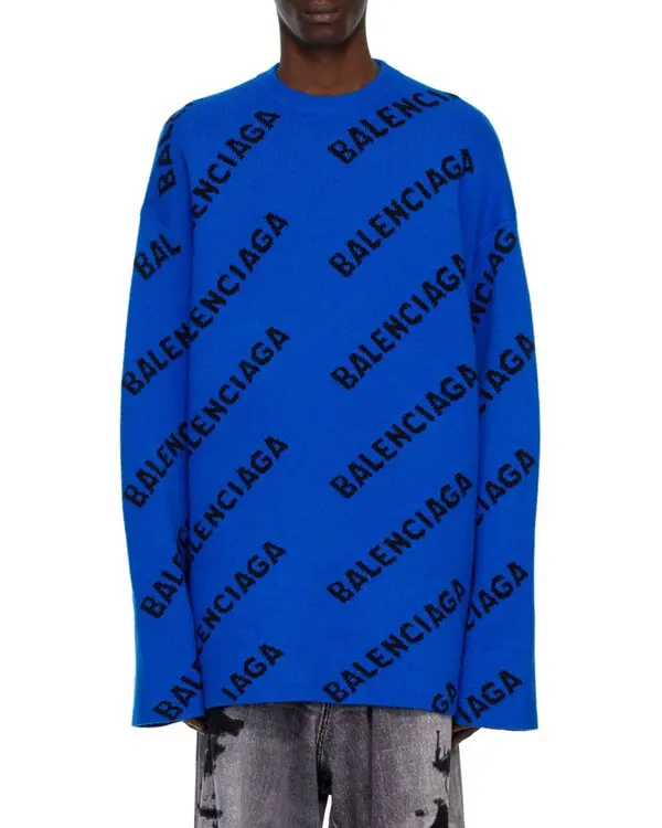Balenciaga Allover Logo Intarsia Knit Pullover