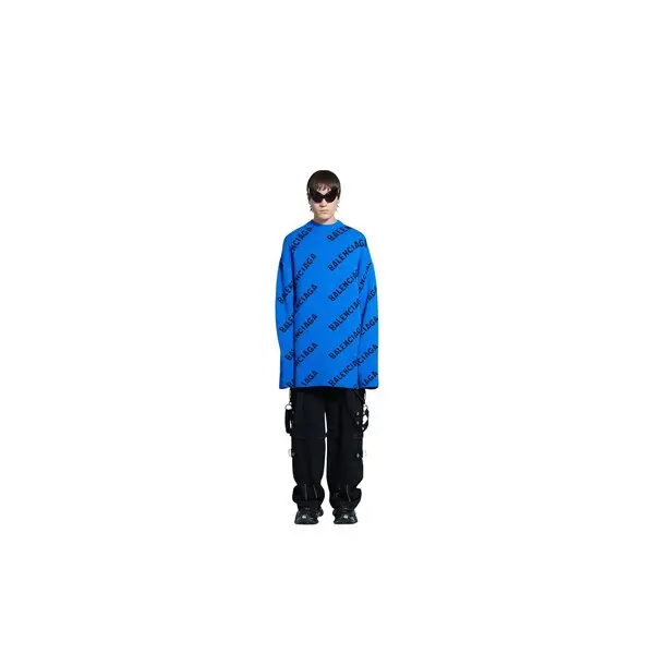 Balenciaga Allover Logo Intarsia Knit Pullover