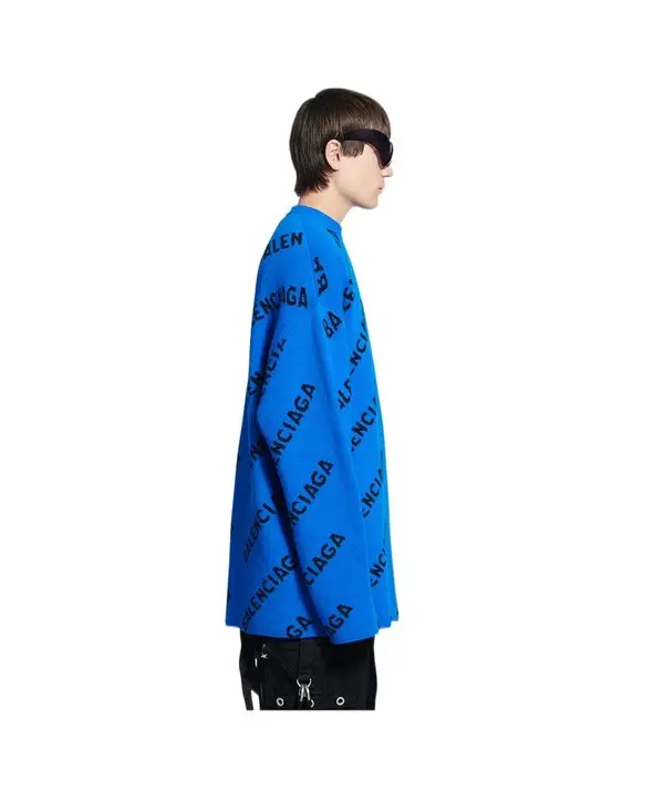 Balenciaga Allover Logo Intarsia Knit Pullover