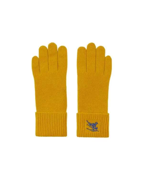 Burberry Cashmere-blend Gloves With Equestrian Rider Embroidery - Yellow