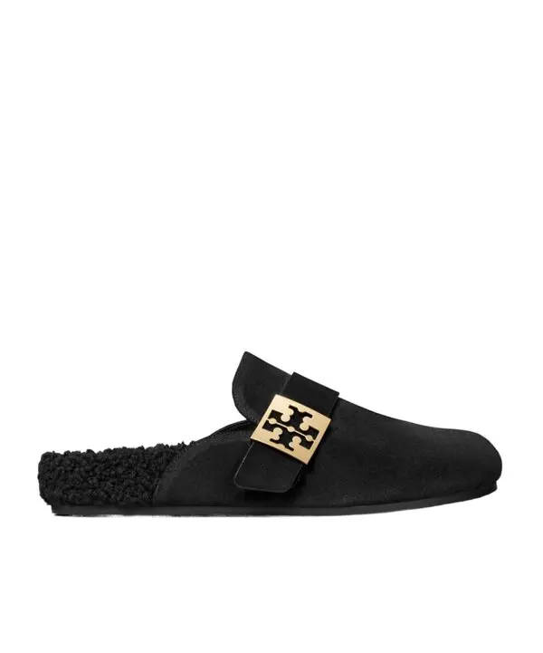 Tory Burch Mellow Mules With Gold Hardware Buckle Closure - Black