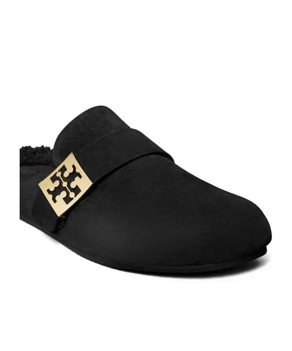 Tory Burch Mellow Mules With Gold Hardware Buckle Closure - Black