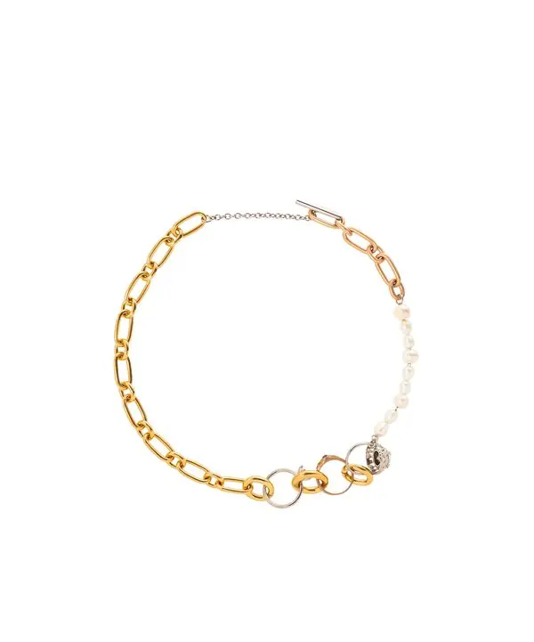 Marni Mixed Link Chain Necklace With Pearls And Rings - Yellow