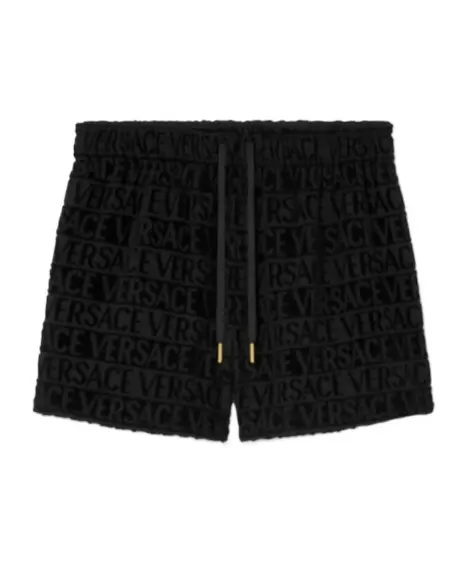 Versace Printed Drawstring Waist Shorts - Black