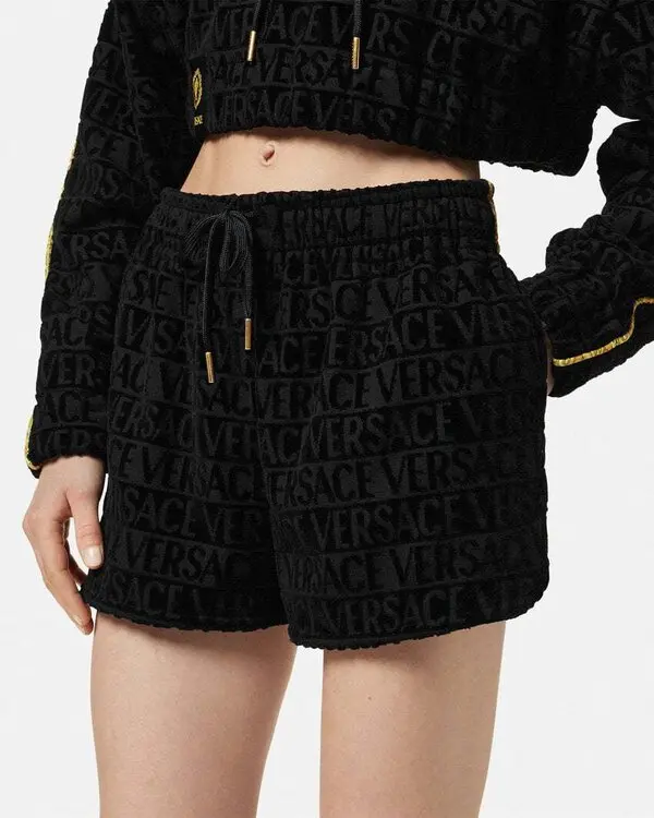 Versace Printed Drawstring Waist Shorts - Black