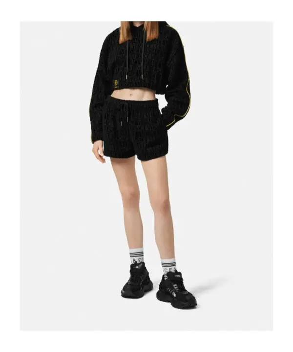 Versace Printed Drawstring Waist Shorts - Black