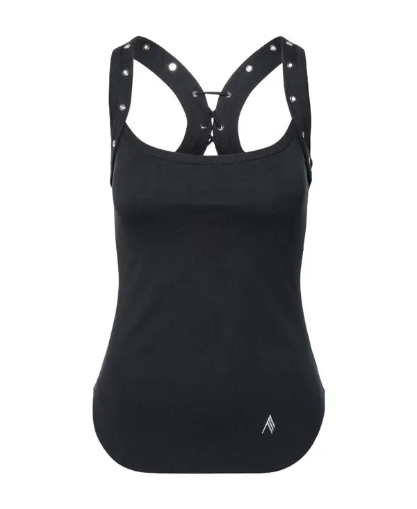 Attico Lace-up Tank Top With Logo Embroidery - Black
