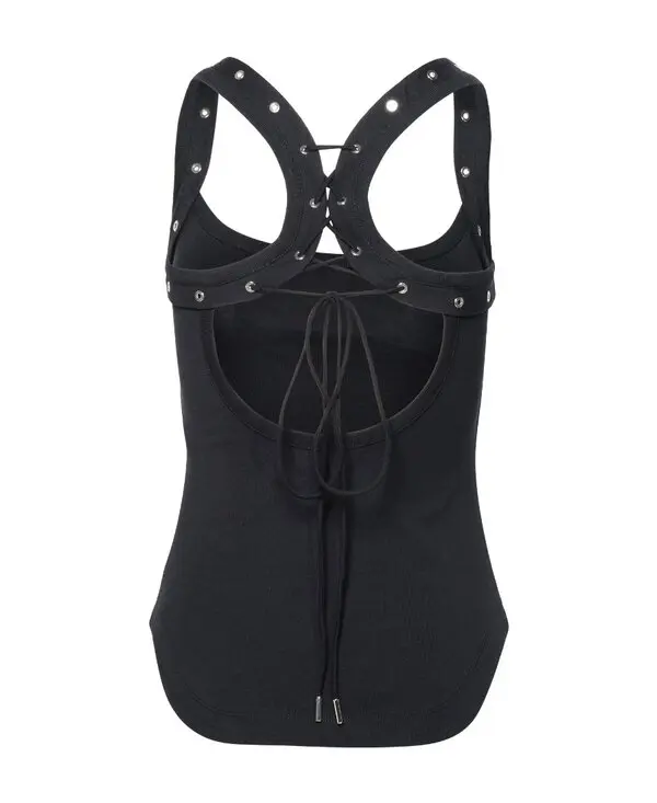 Attico Lace-up Tank Top With Logo Embroidery - Black