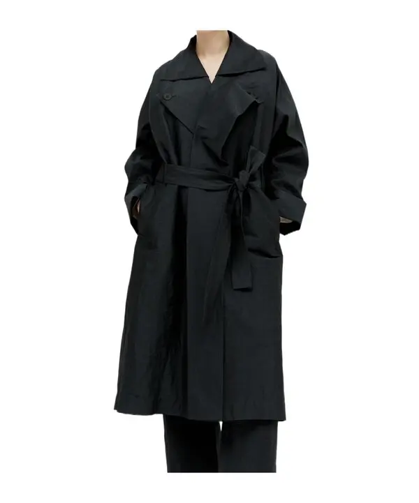 Issey Miyake Shaped Membrane Belted Maxi Coat - Black