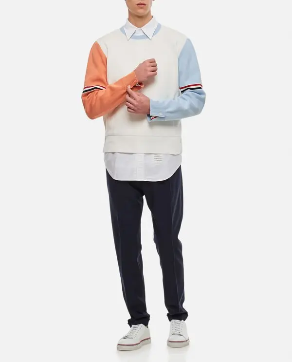 Thom Browne Color-block Crewneck Sweater With Signature Stripes