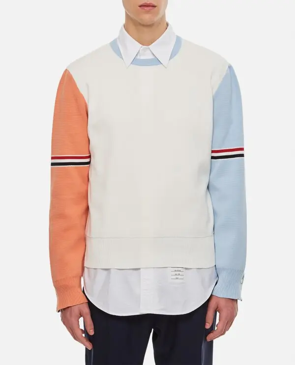 Thom Browne Color-block Crewneck Sweater With Signature Stripes