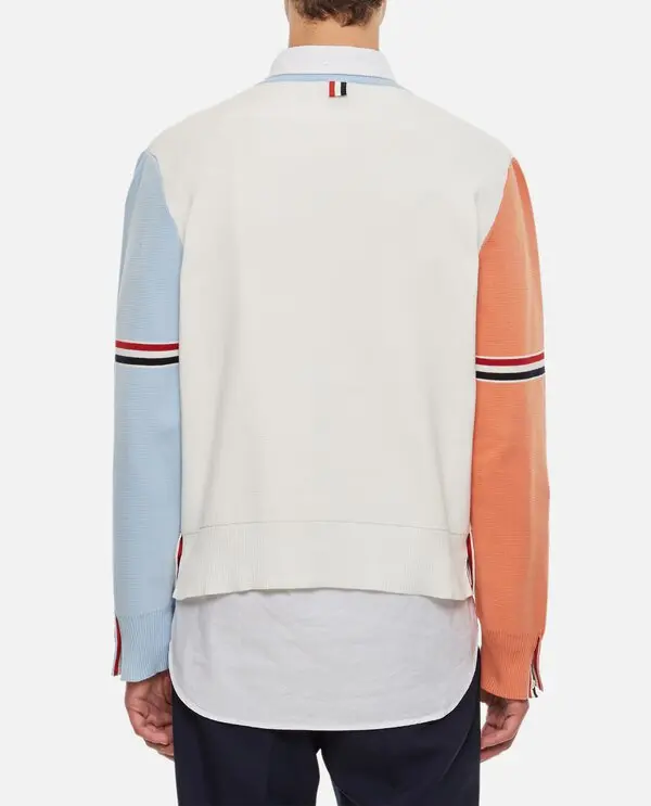 Thom Browne Color-block Crewneck Sweater With Signature Stripes