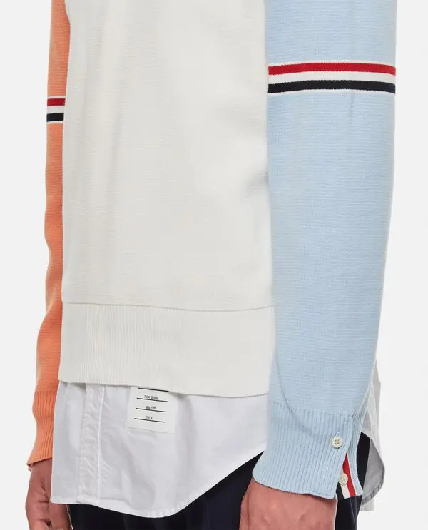 Thom Browne Color-block Crewneck Sweater With Signature Stripes