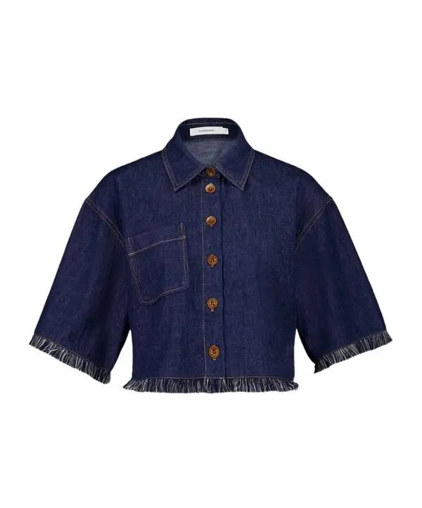 Zimmermann Rhiannon Fringe Denim Shirt - Blue