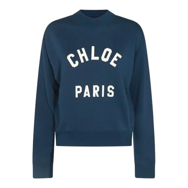 Chloé Logo Printed Mock-neck Sweatshirt - Navy