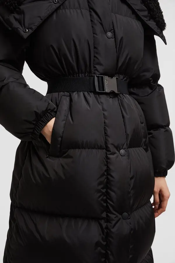 Moncler Bruneaux Long Down Jacket With Embroidered Logo