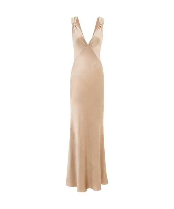 Saint Laurent Cross-back V-neck Maxi Dress - Rosy