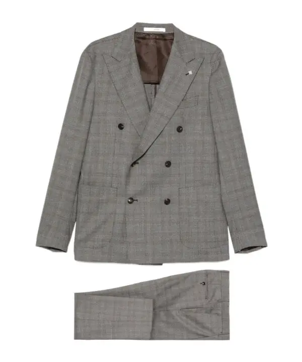 Tagliatore Checked Double-breasted Suit Set - Grey