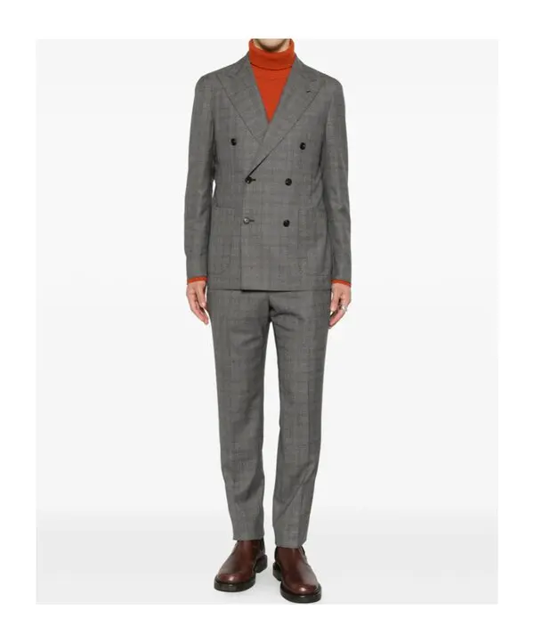 Tagliatore Checked Double-breasted Suit Set - Grey