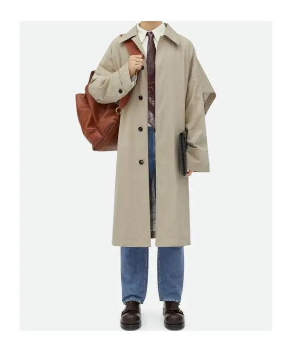 Bottega Veneta Cotton Silk Cape Trench With Checked Lining