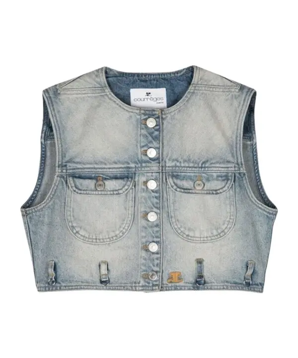COURREGES Courrèges Multiflex Denim Cropped Vest - Blue