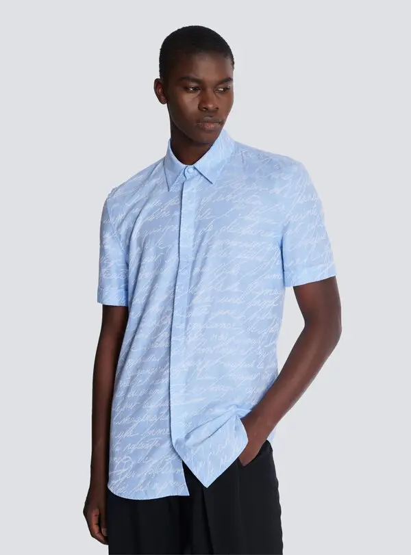 Balmain Love Letter Printed Short-sleeved Jacquard Shirt