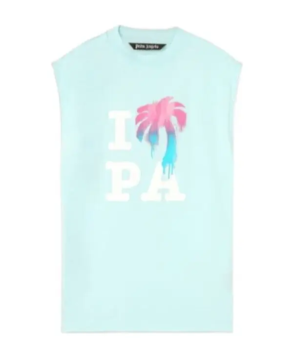 Palm Angels I Love Pa" Printed Sleeveless Vest - Blue