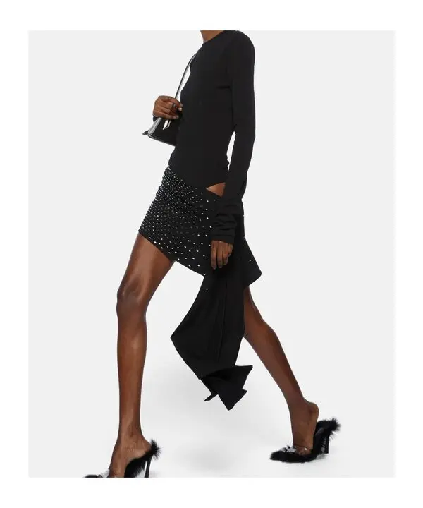 Attico Long Sleeve Mini Dress With Asymmetrical Hem