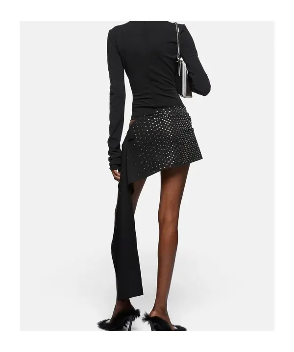 Attico Long Sleeve Mini Dress With Asymmetrical Hem