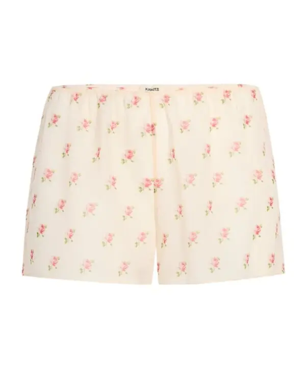 Khaite Tilly Rose Print Silk Shorts - Soft Pink