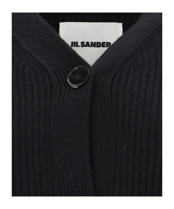JIL SANDER V-neck Knitted Cardigan With Lantern Sleeves - Black