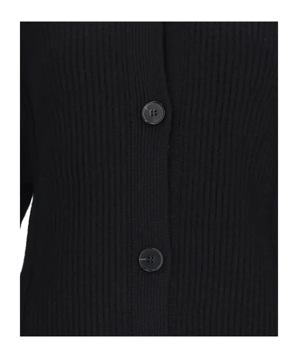 JIL SANDER V-neck Knitted Cardigan With Lantern Sleeves - Black
