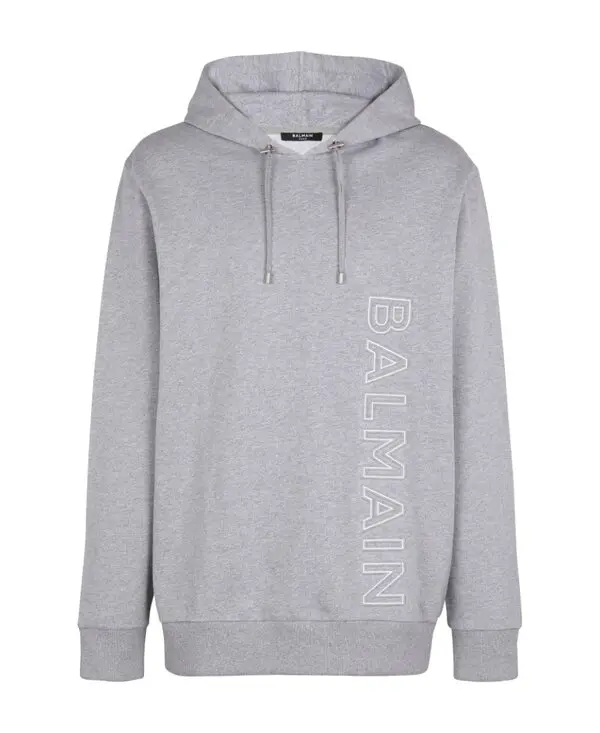 Balmain Hoodie In Eco-responsible Cotton With Reflective Logo - Gray