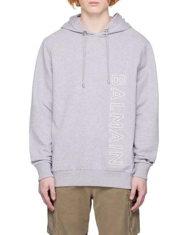 Balmain Eco-responsible Cotton Hoodie With Reflective Logo - Gray