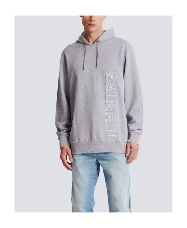 Balmain Eco-responsible Cotton Hoodie With Reflective Logo - Gray