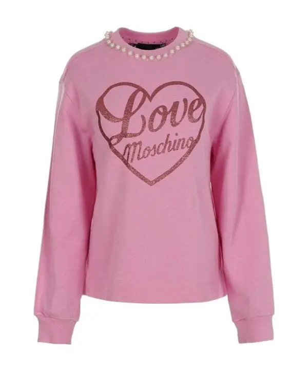 Moschino Graphic-print Cotton Sweatshirt With Pearl Embellishments