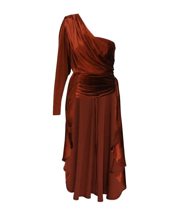 Zimmermann Asymmetrical One-shoulder Top With Draping And High-low Hem - Rust