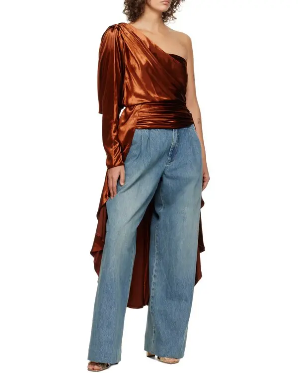 Zimmermann Asymmetrical One-shoulder Top With Draping And High-low Hem