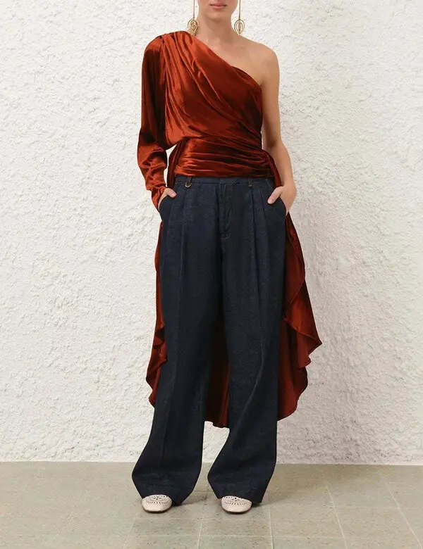 Zimmermann Asymmetrical One-shoulder Top With Draping And High-low Hem