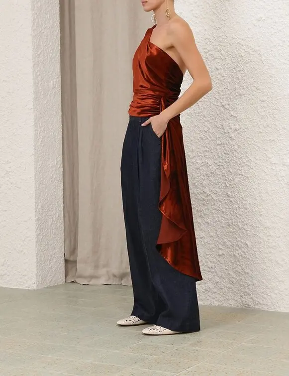 Zimmermann Asymmetrical One-shoulder Top With Draping And High-low Hem