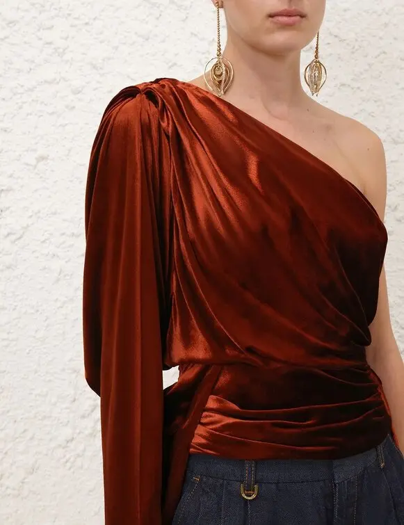 Zimmermann Asymmetrical One-shoulder Top With Draping And High-low Hem