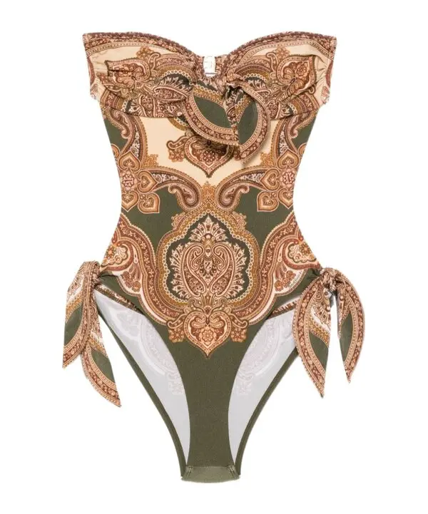 Zimmermann Printed One Piece Swimsuit With Side Ties - Nude