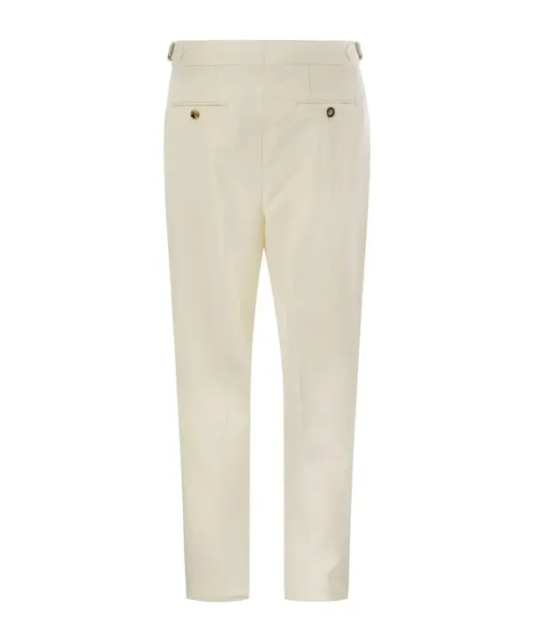 Brunello Cucinelli Pleated Tapered Trousers With Side Buckles - White