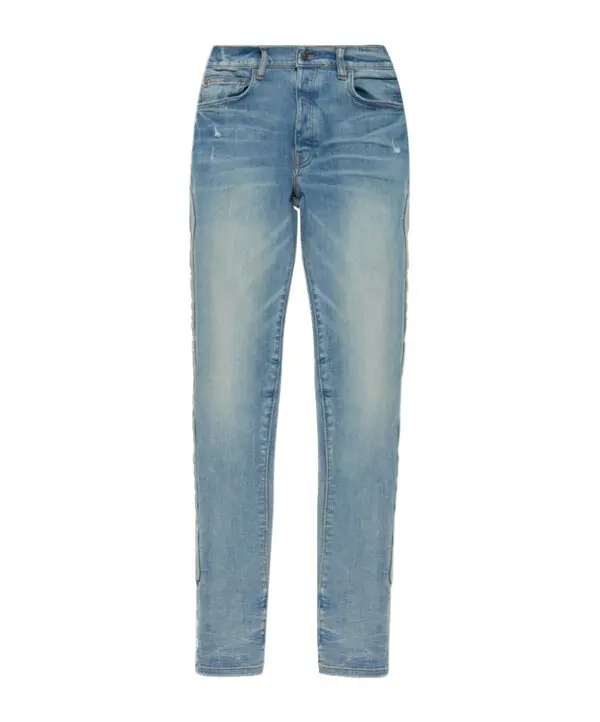Amiri 3d Bone Detailed Distressed Skinny Jeans - Blue