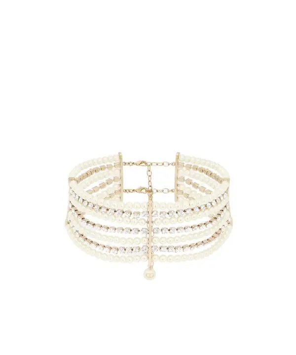 Dior D-river Choker With Resin Pearls And Crystals - White